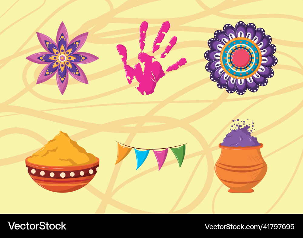Happy holi icons set Royalty Free Vector Image