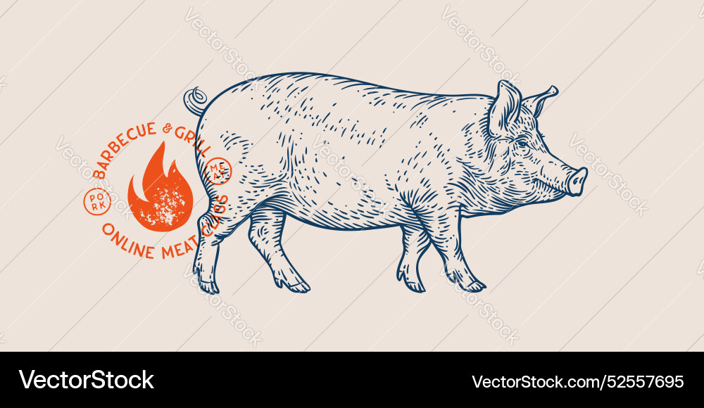 Pork pig hog head meat tag label Royalty Free Vector Image