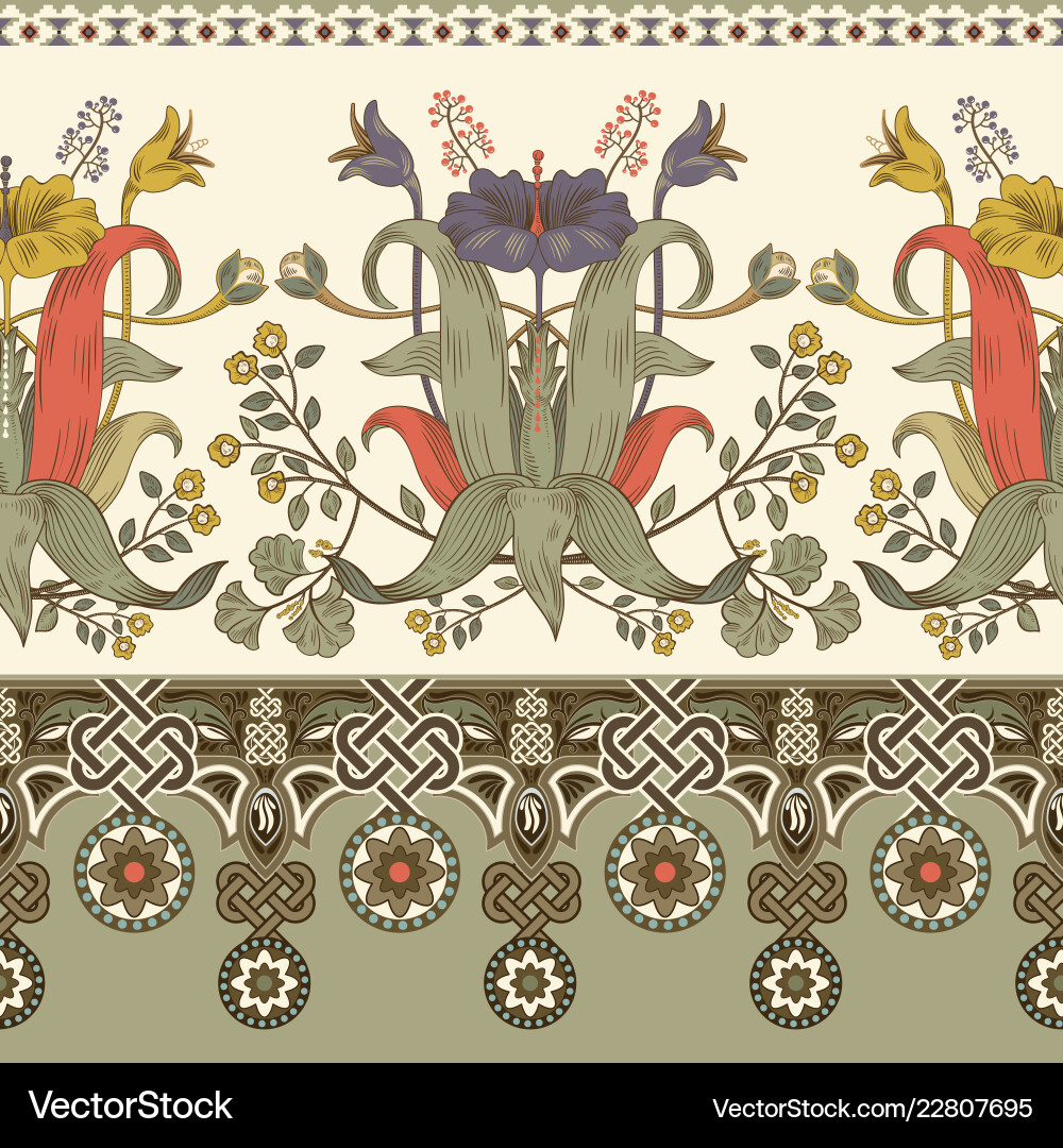 Vintage floral border seamless pattern Royalty Free Vector