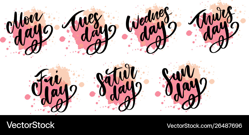 Handwritten Weekday Symbols & Ink Font Set Vector Image