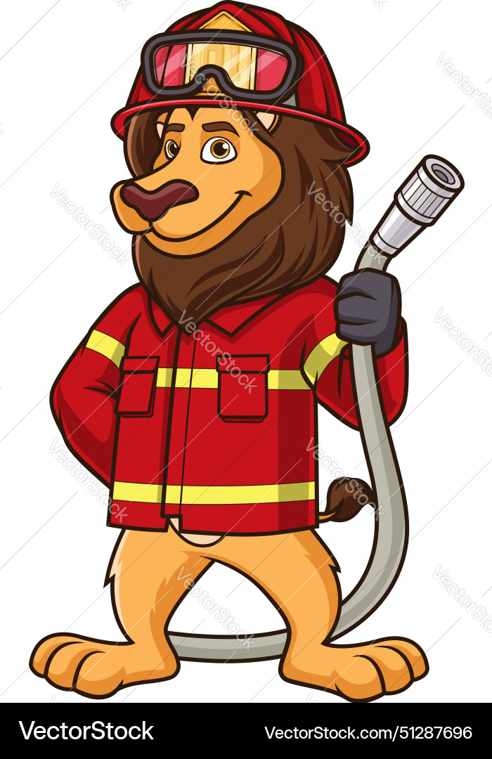 Lion firefighter holding hose Royalty Free Vector Image