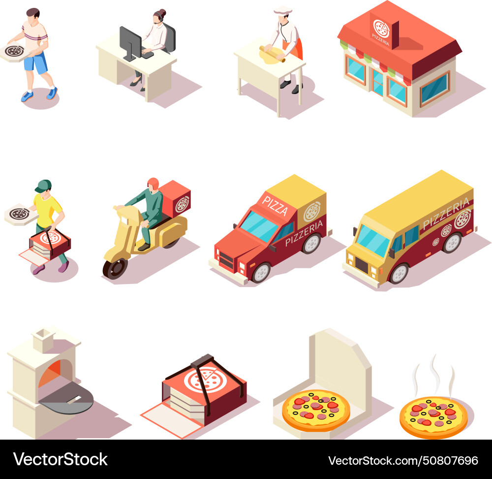 Pizza production icons collection Royalty Free Vector Image