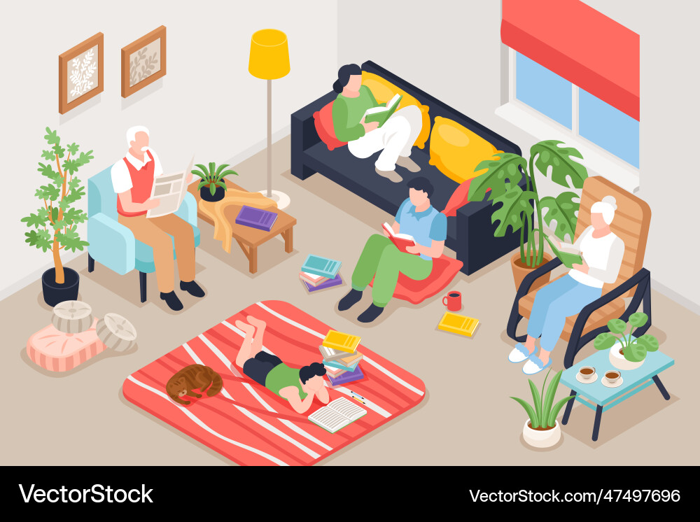 Reading book room composition Royalty Free Vector Image