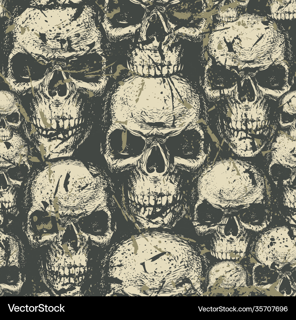 Seamless background with hand drawn human skulls Vector Image