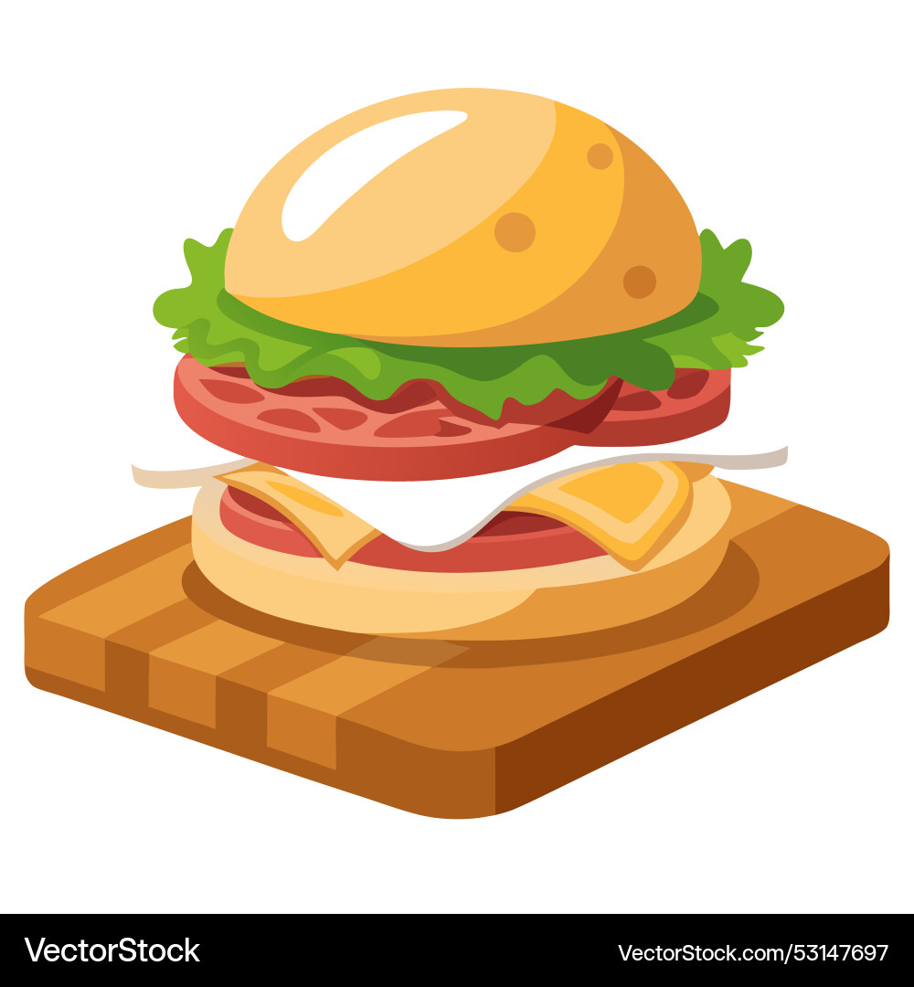 A gourmet breakfast sandwich with bacon egg fruit Vector Image