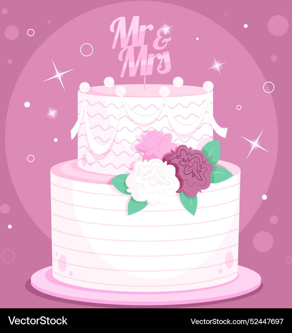 Cartoon wedding cake with topper Royalty Free Vector Image