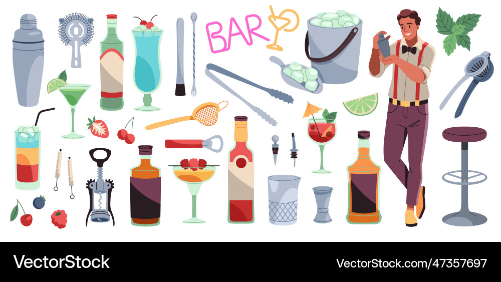 Cocktail bar tools professional bartender Vector Image