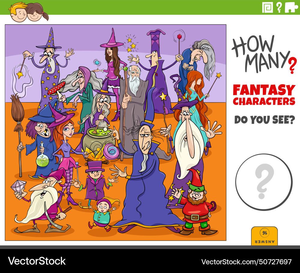 Counting cartoon fantasy characters educational Vector Image