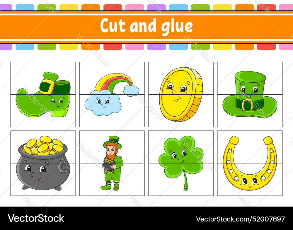 Cut and play paper game with glue flash cards Vector Image