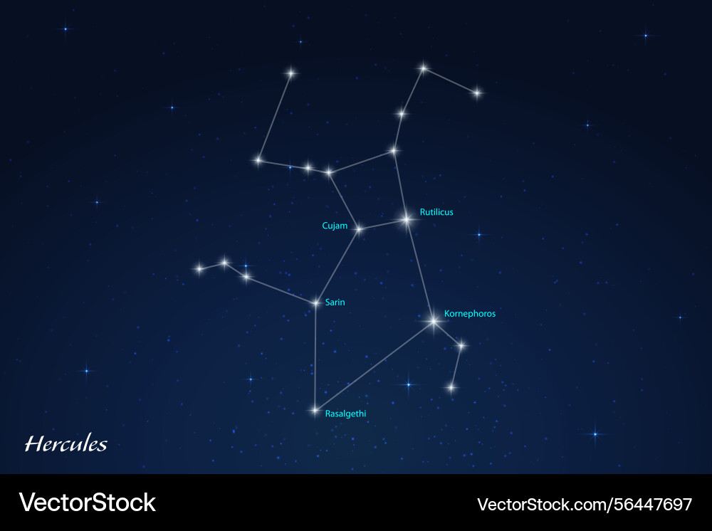 Hercules constellation with star names in night Vector Image