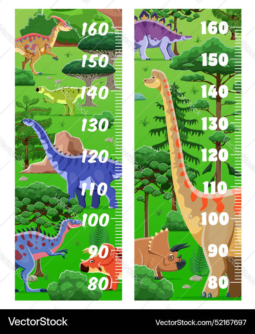 Kids height chart ruler with funny dinosaurs park Vector Image