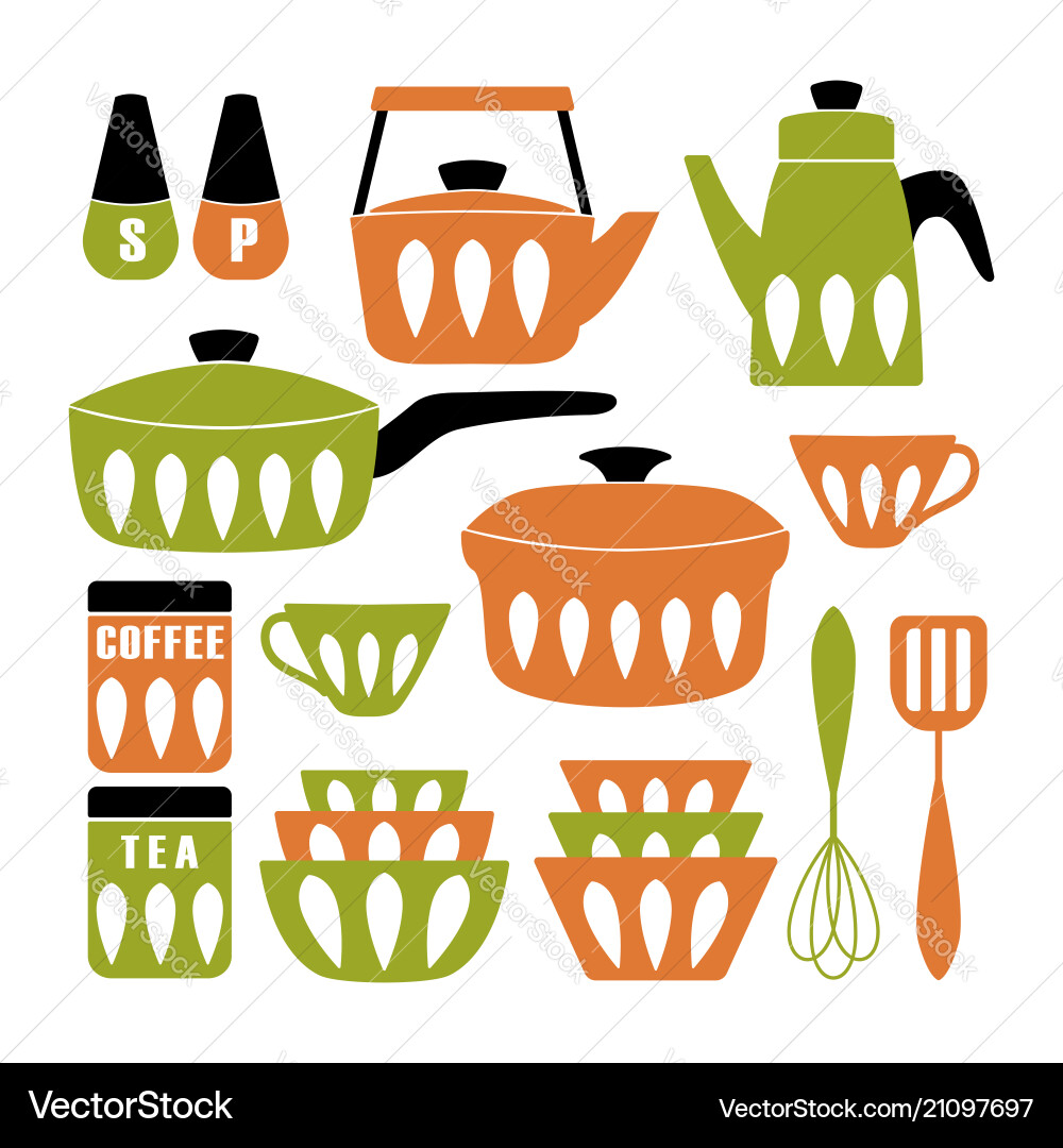 Mid century modern kitchen poster collection Vector Image