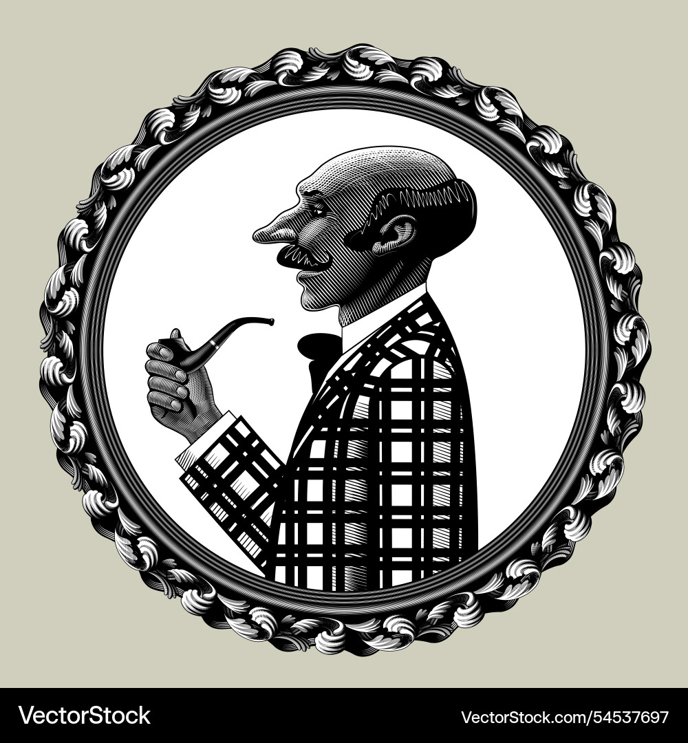 Retro Bald Man with Pipe Royalty Free Vector Image