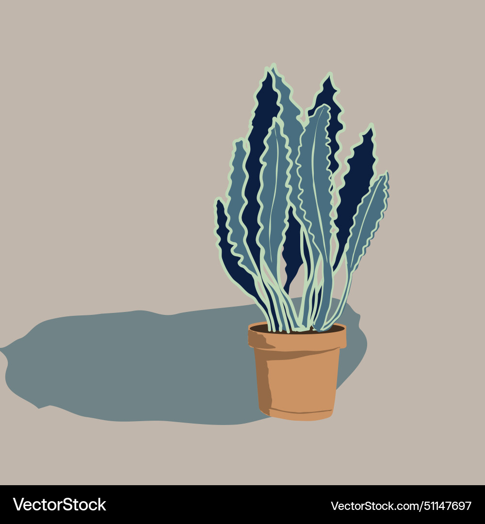 Stylized flower in a pot with large leaves Vector Image