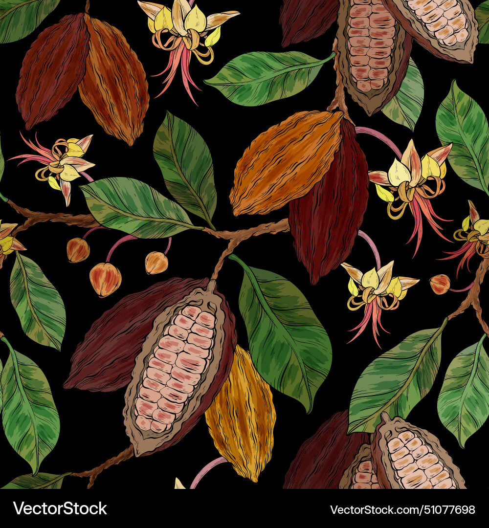 Cocoa seamless pattern dark background Royalty Free Vector
