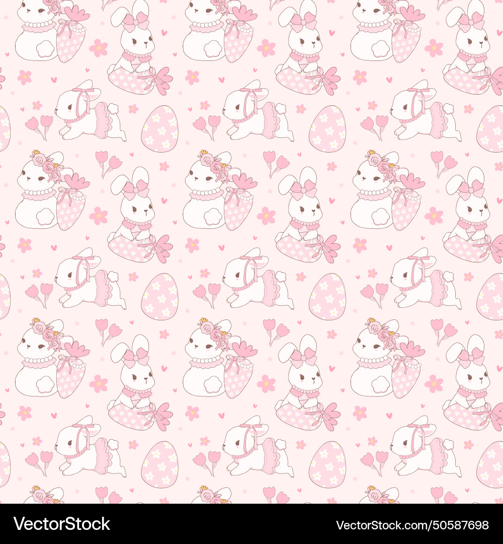 Coquette easter bunny seamless pattern in pink Vector Image