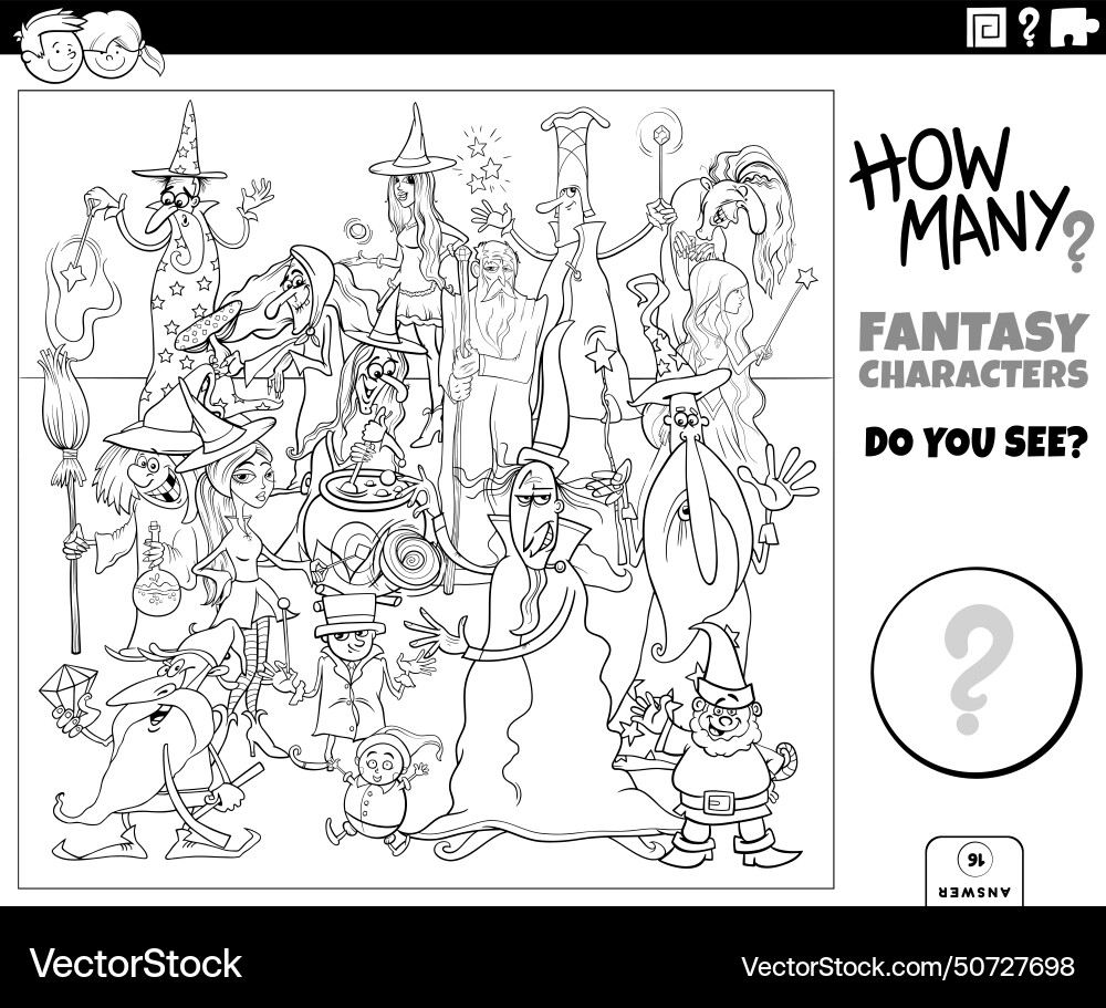 Counting cartoon fantasy characters educational Vector Image