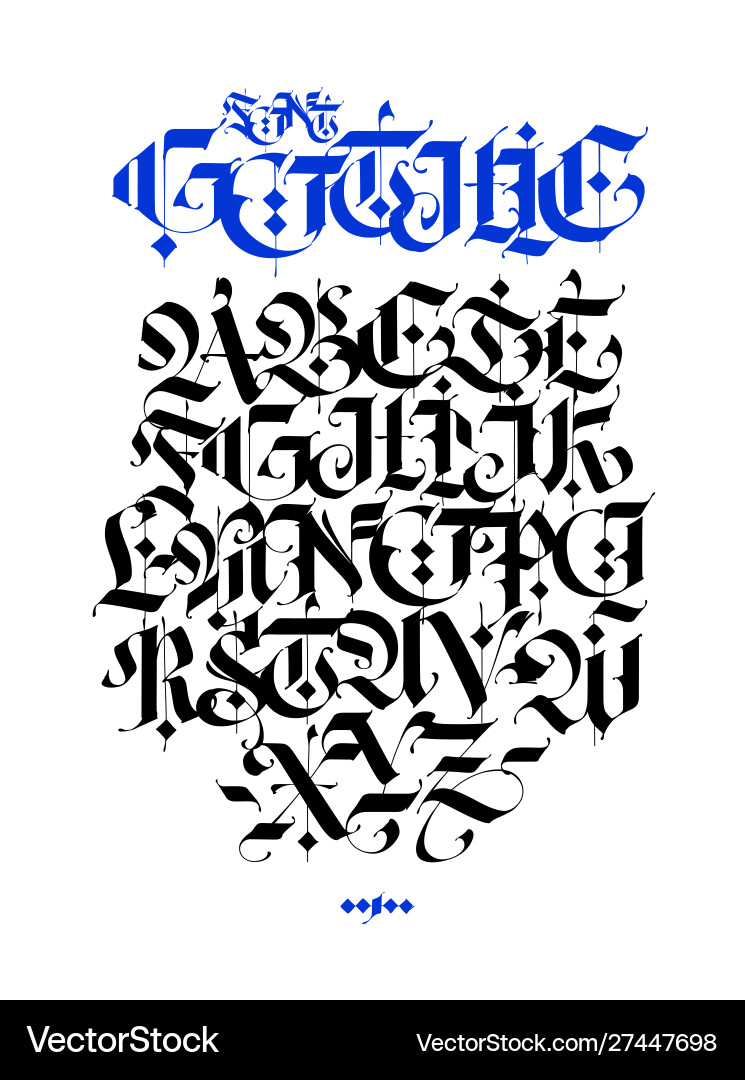 Gothic english alphabet set font for tattoo Vector Image