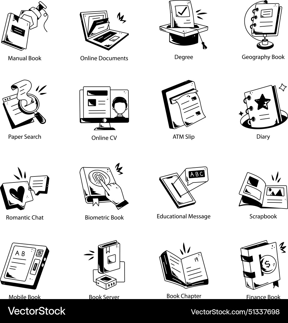 Modern set of reading doodle icons Royalty Free Vector Image