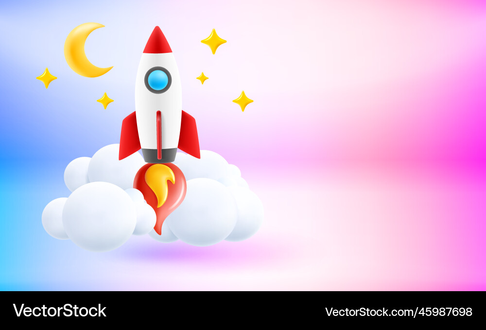 Space ship launching start up concept 3d banner Vector Image