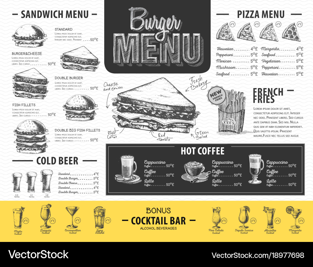 Vintage burger menu design fast food Royalty Free Vector