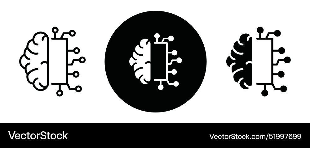 Ai brain outline icon collection or set Royalty Free Vector