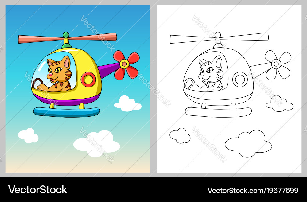 Cat riding helicopter cartoon character Royalty Free Vector