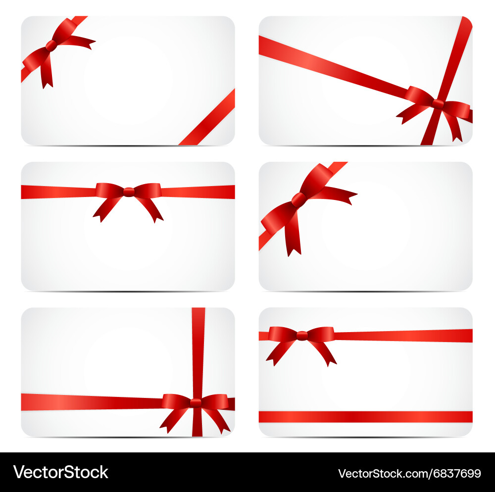 Gift card set with red ribbon and bow Royalty Free Vector