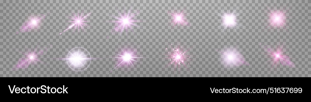 Pink lens flares set sun flash with rays Vector Image
