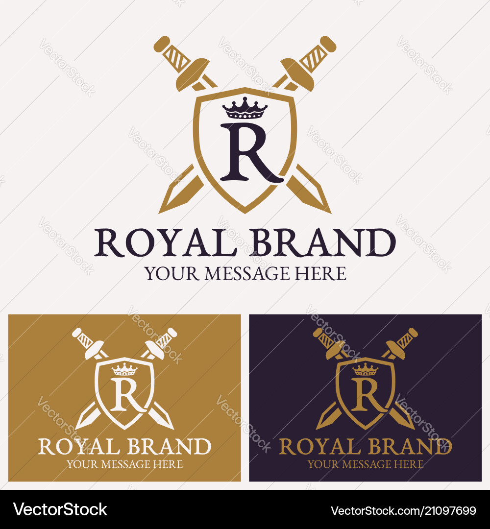 Royal R Crest with Swords Royalty Free Vector Image