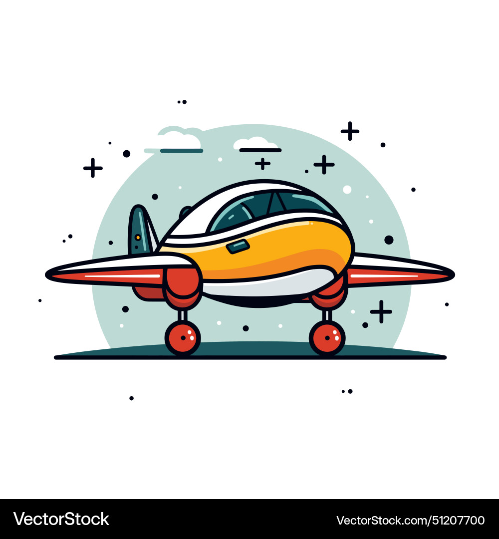 Bright colored cartoon airplane grounded under sky
