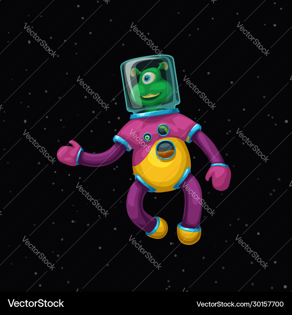 Cartoon alien wearing spacesuit in space Vector Image