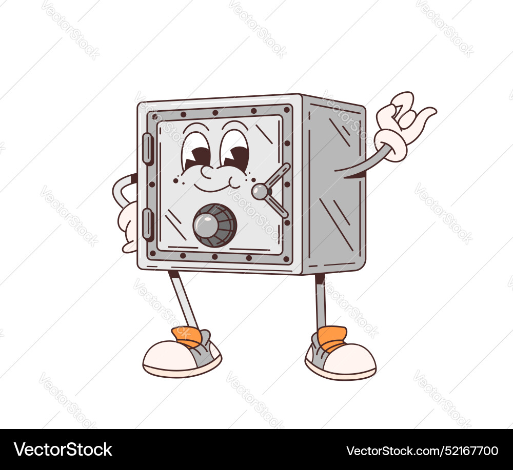 Cartoon retro groovy strongbox safe character Vector Image