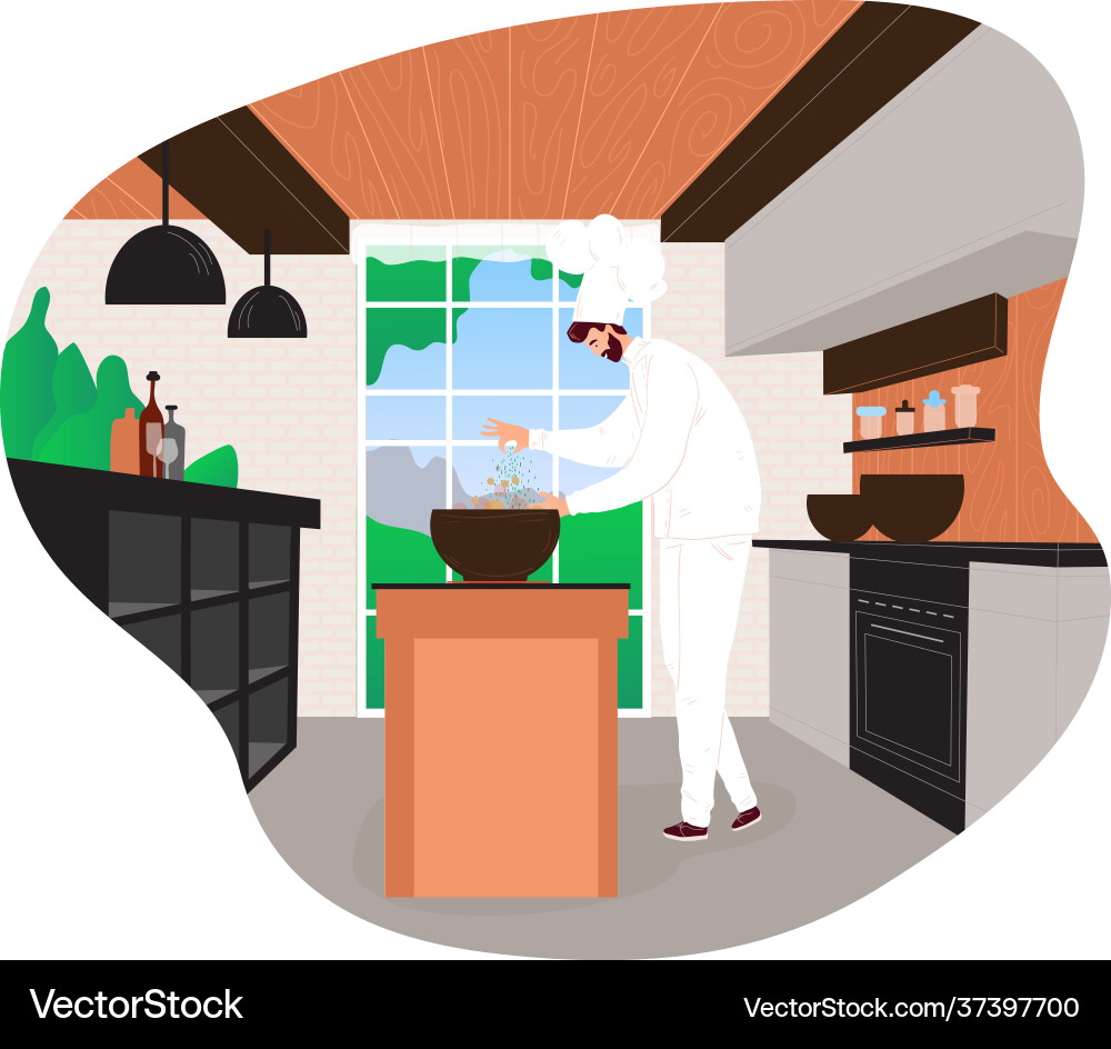 Cooking people in kitchen happy cook man Vector Image