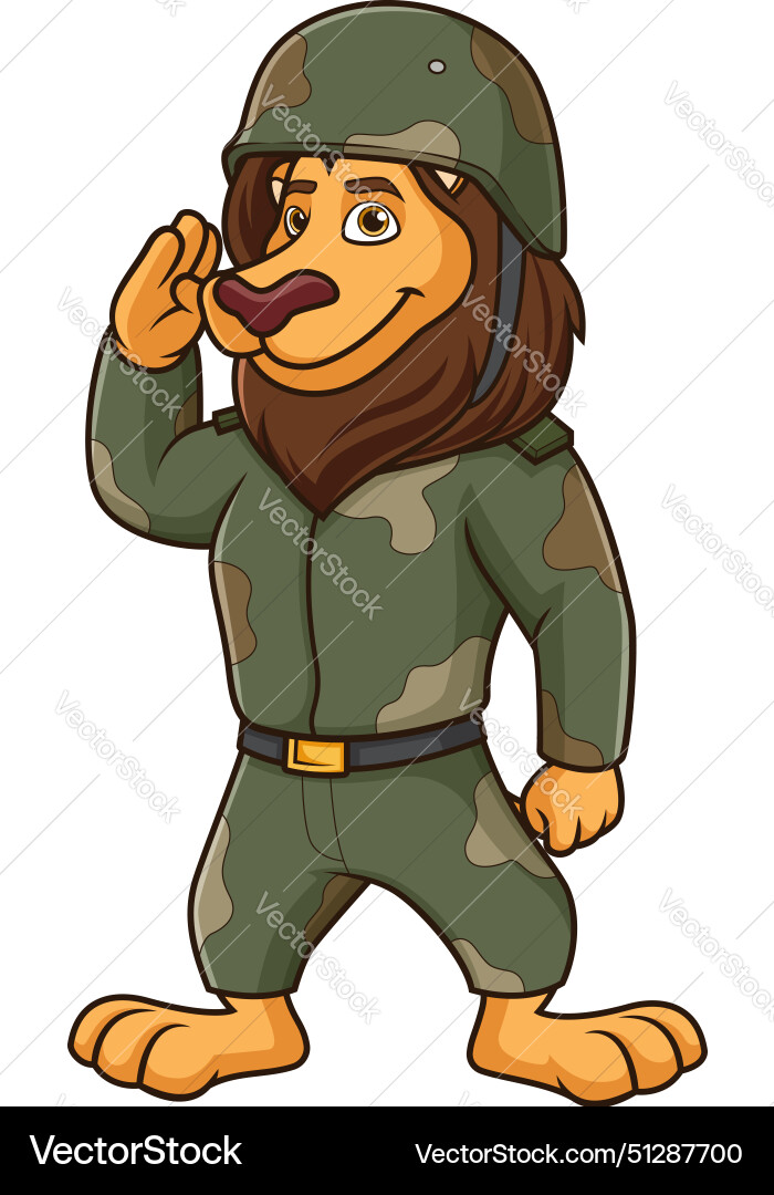 Lion soldier saluting Royalty Free Vector Image