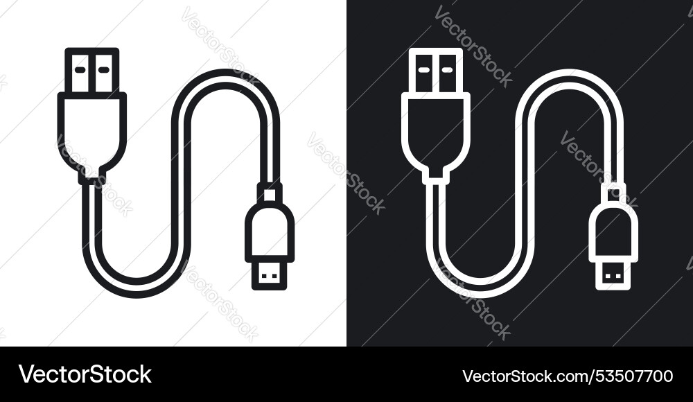 Usb cableline in thin line black color flat Vector Image