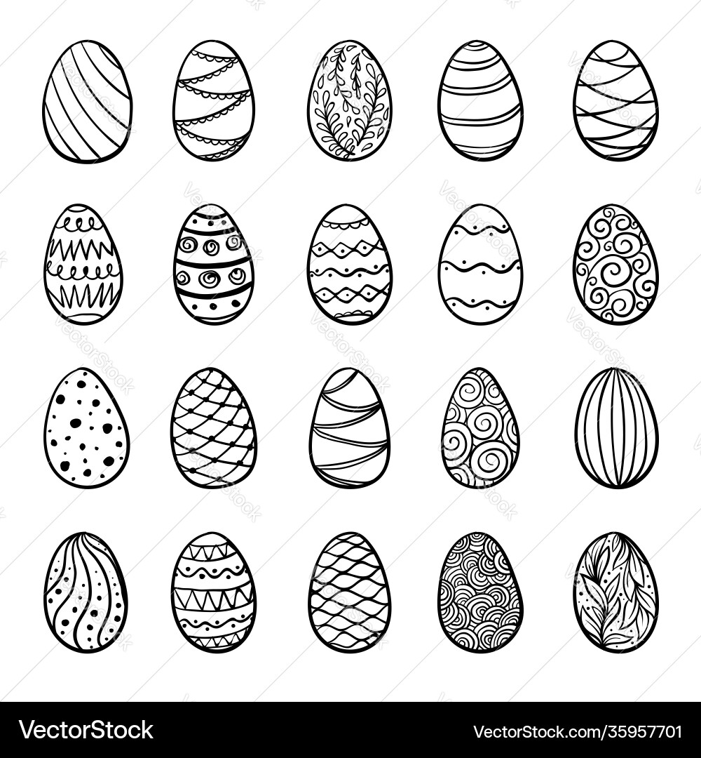 Beautiful set doodle easter eggs isolated Vector Image