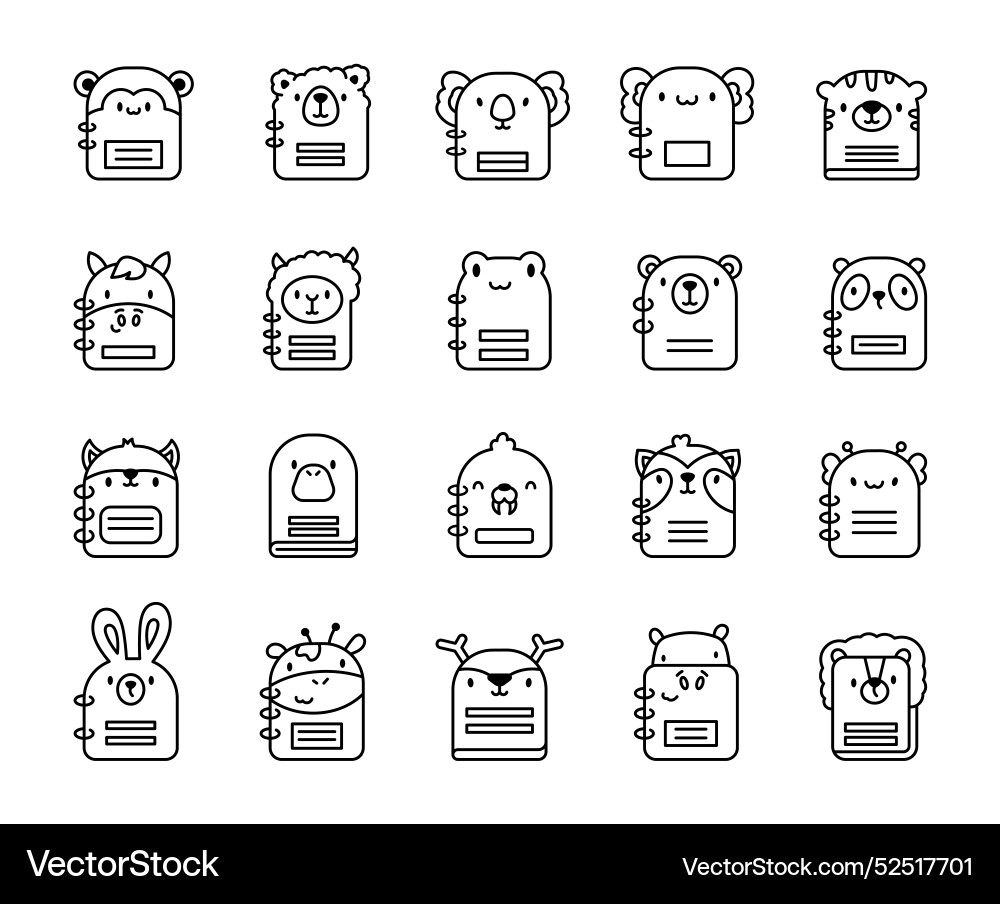 Cute animals on notebook covers coloring page Vector Image