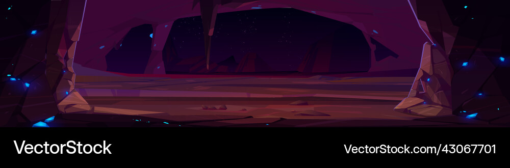 Dark underground cave with blue crystals Vector Image