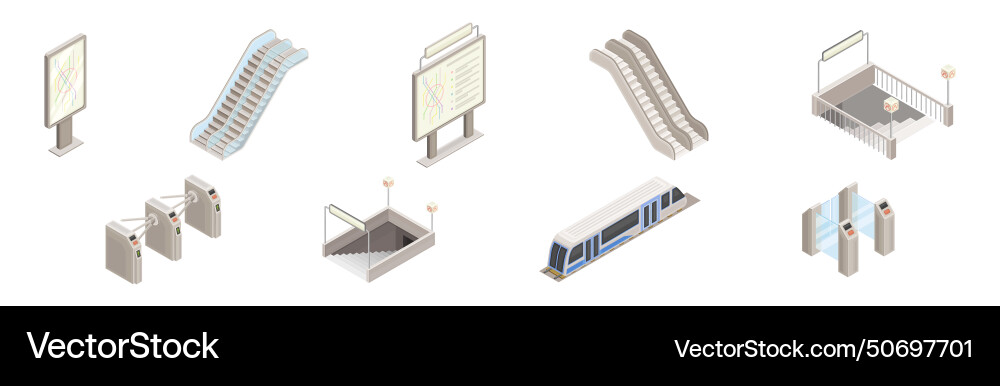 Isometric metro station with map board Royalty Free Vector