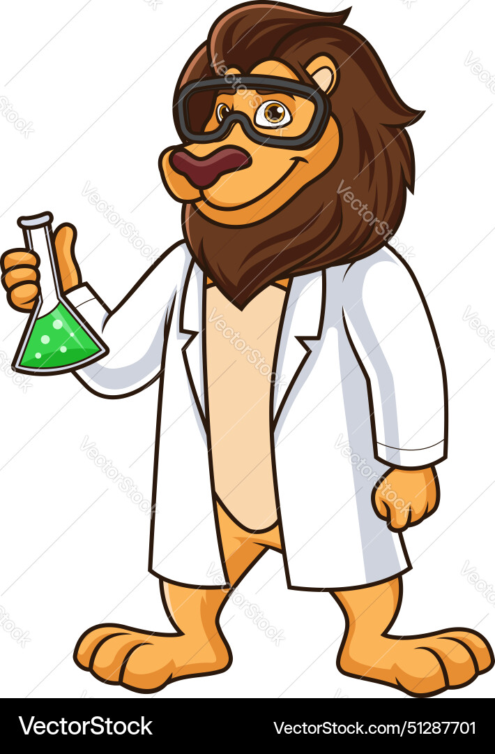 Lion scientist holding a chemistry vial Royalty Free Vector