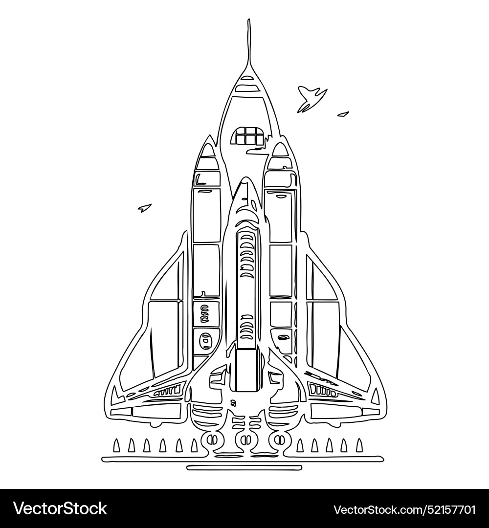 Space shuttle outline sketch Royalty Free Vector Image