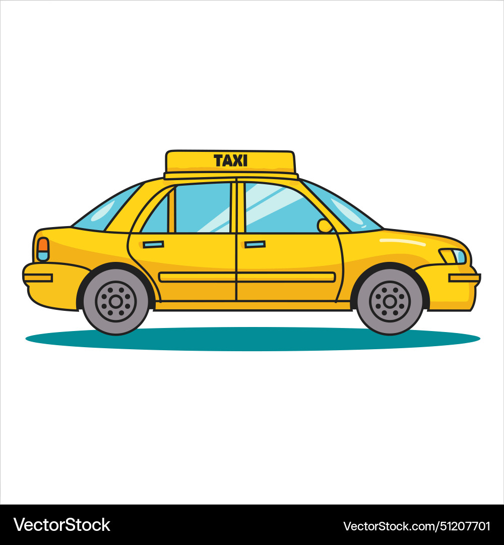 Yellow taxi cab cartoon side view Royalty Free Vector Image
