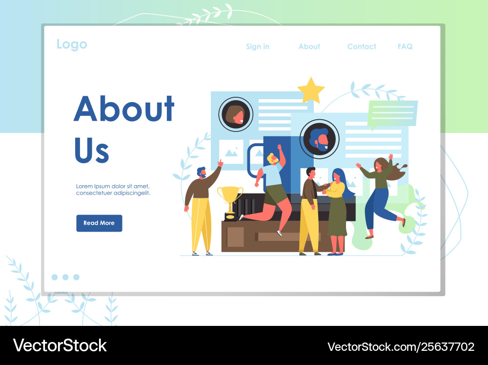 About us website landing page design Royalty Free Vector