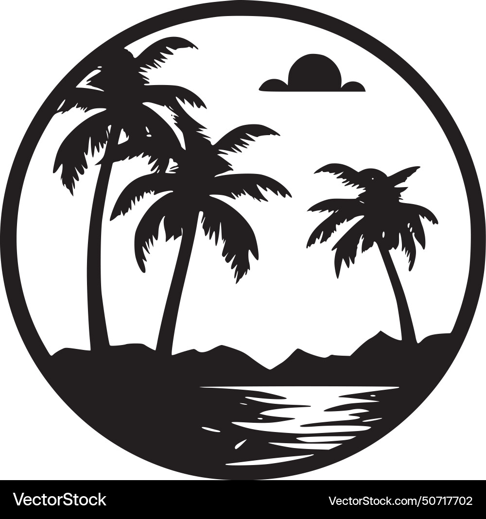 Beach - black and white Royalty Free Vector Image