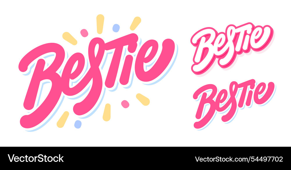Bestie handwritten typography words three Vector Image