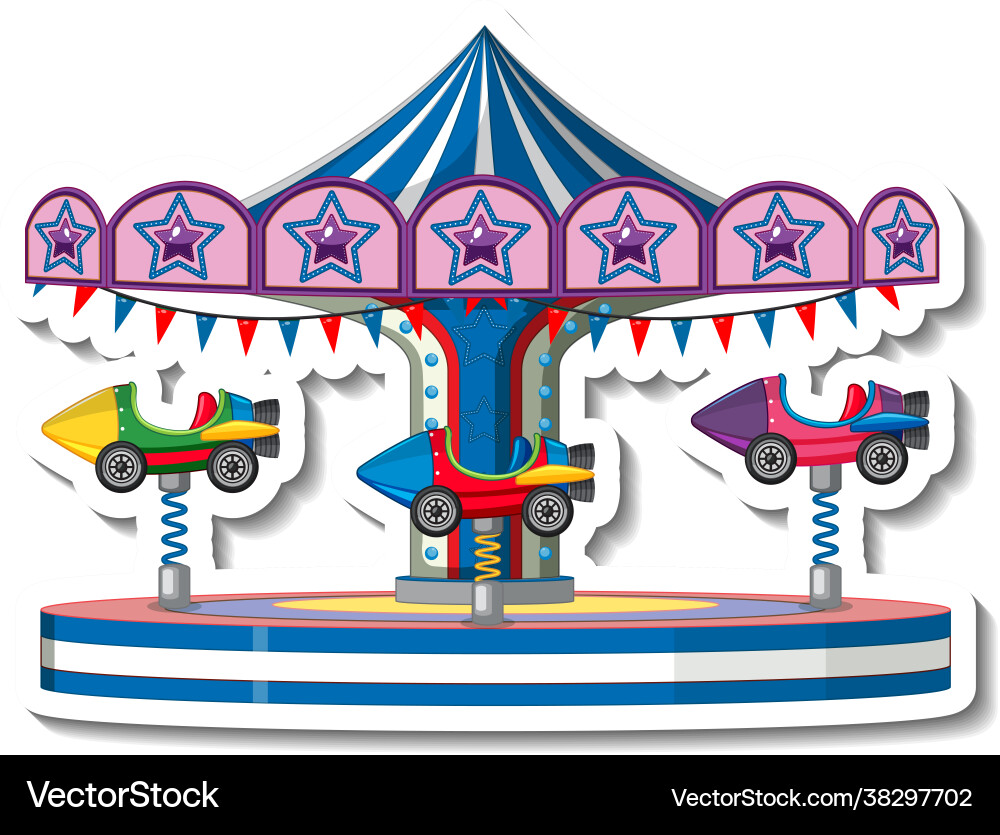 Sticker template with carousel rides at fun fair Vector Image