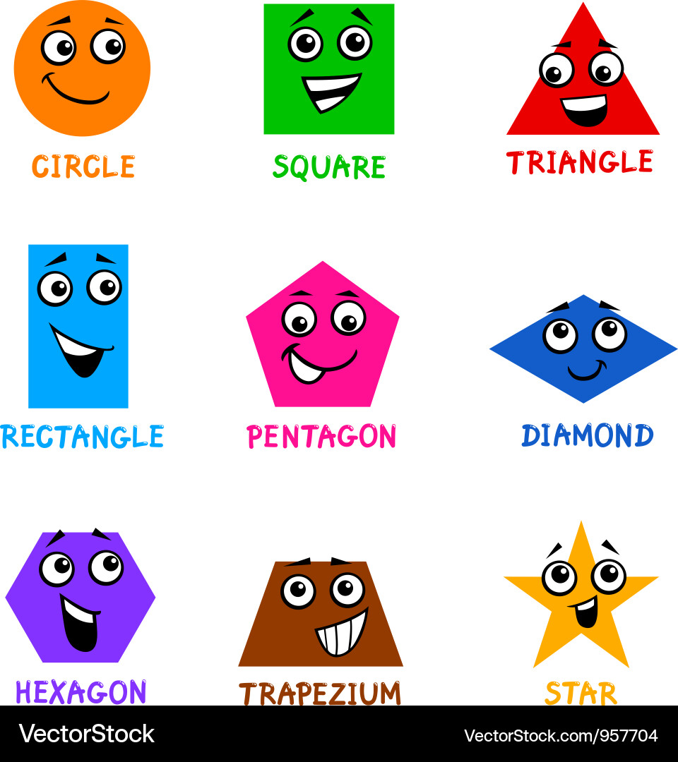 Basic geometric shapes with cartoon faces Vector Image