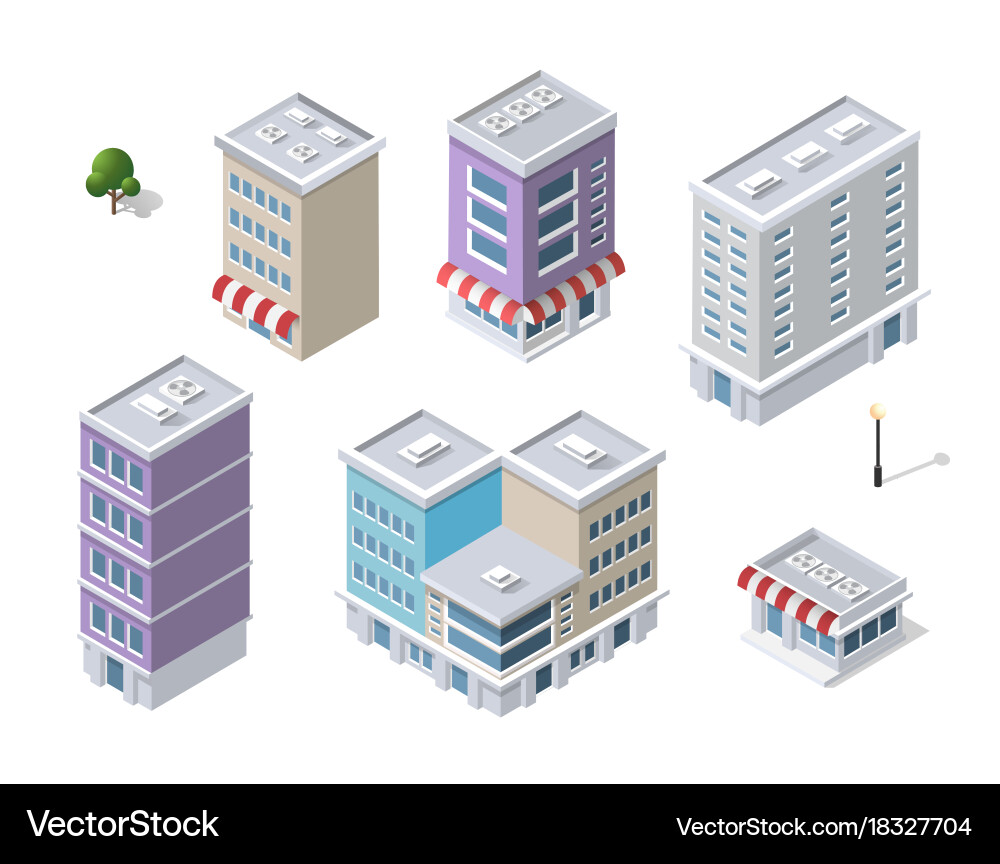 Isometric Building Set Royalty Free Vector Image