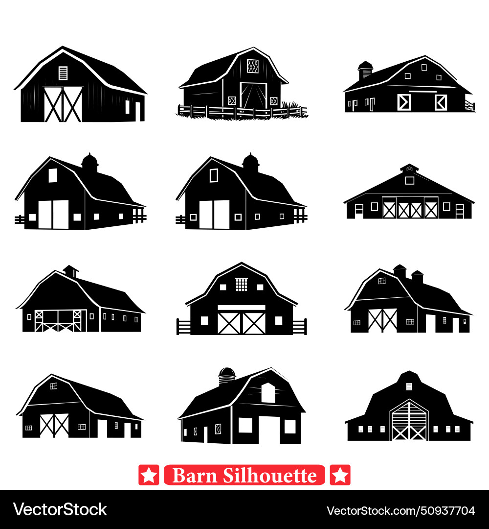 Rustic charm complete barn silhouette set Vector Image